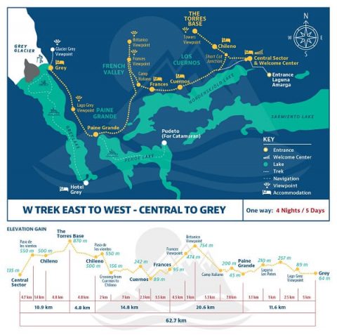 Torres del Paine W Trek Trail Map | by Experience Chile